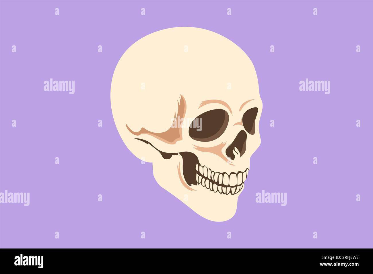 Character flat drawing graphical head skulls symbol, isolated on blue ...