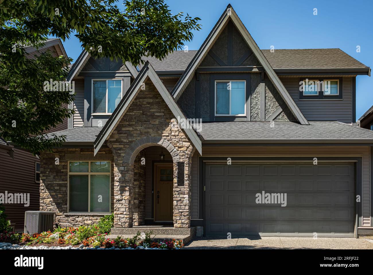 Real Estate Exterior Front House. Big modern custom house front yard ...