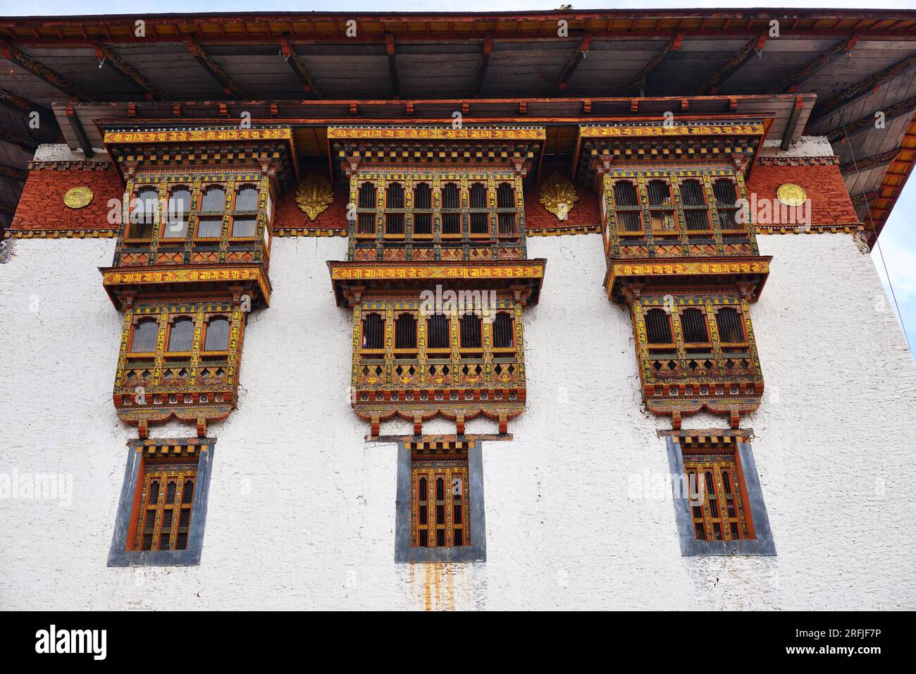 Three blocks of decorative traditional painted wooden rabsel windows ...