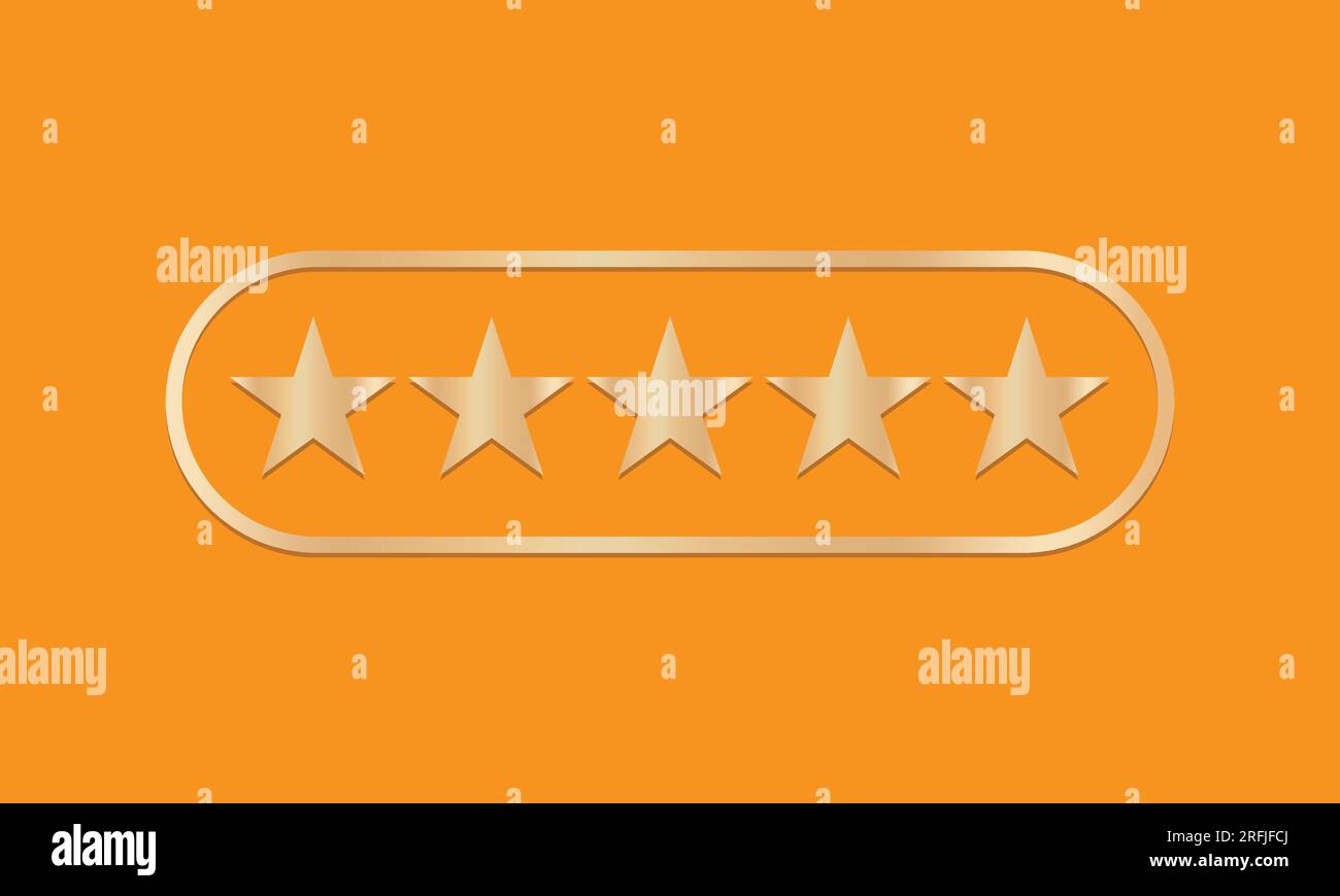 Gold five star rating icon on orange background. Vector illustration ...