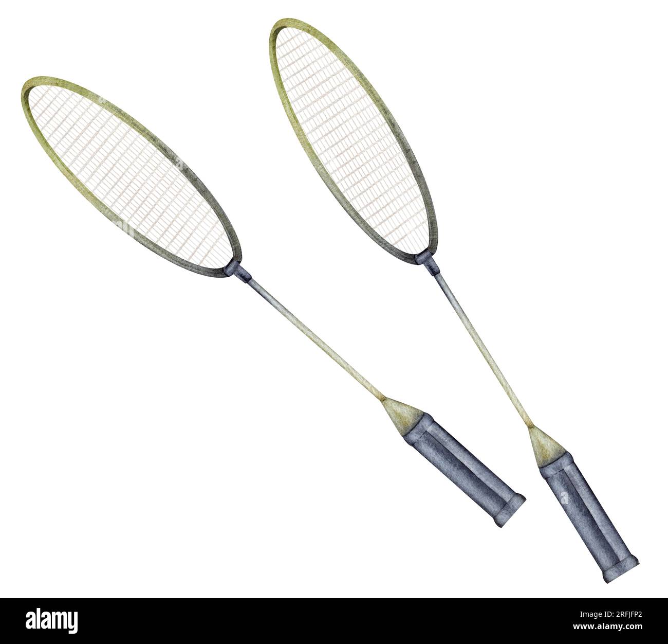 Badminton racket watercolor illustration. Hand drawn and isolated on a ...