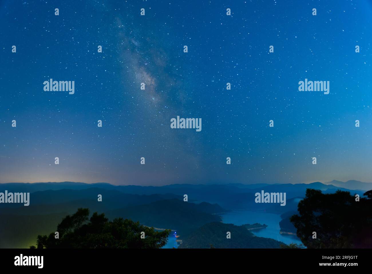 Galactic Serenity: Nighttime Skyline at the Mountain Summit. Starry sky ...