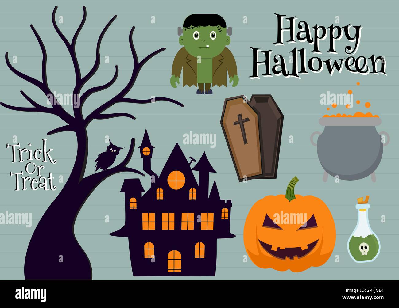 Set Halloween Elements Vector Illustration with Various Kinds of Things like Ghosts, Pumpkins ...