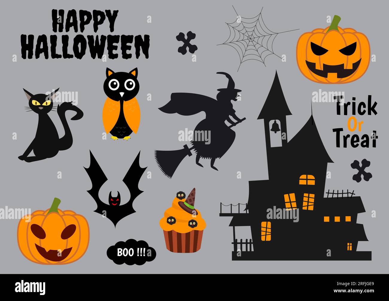 Set Halloween Elements Vector Illustration with Various Kinds of Things ...