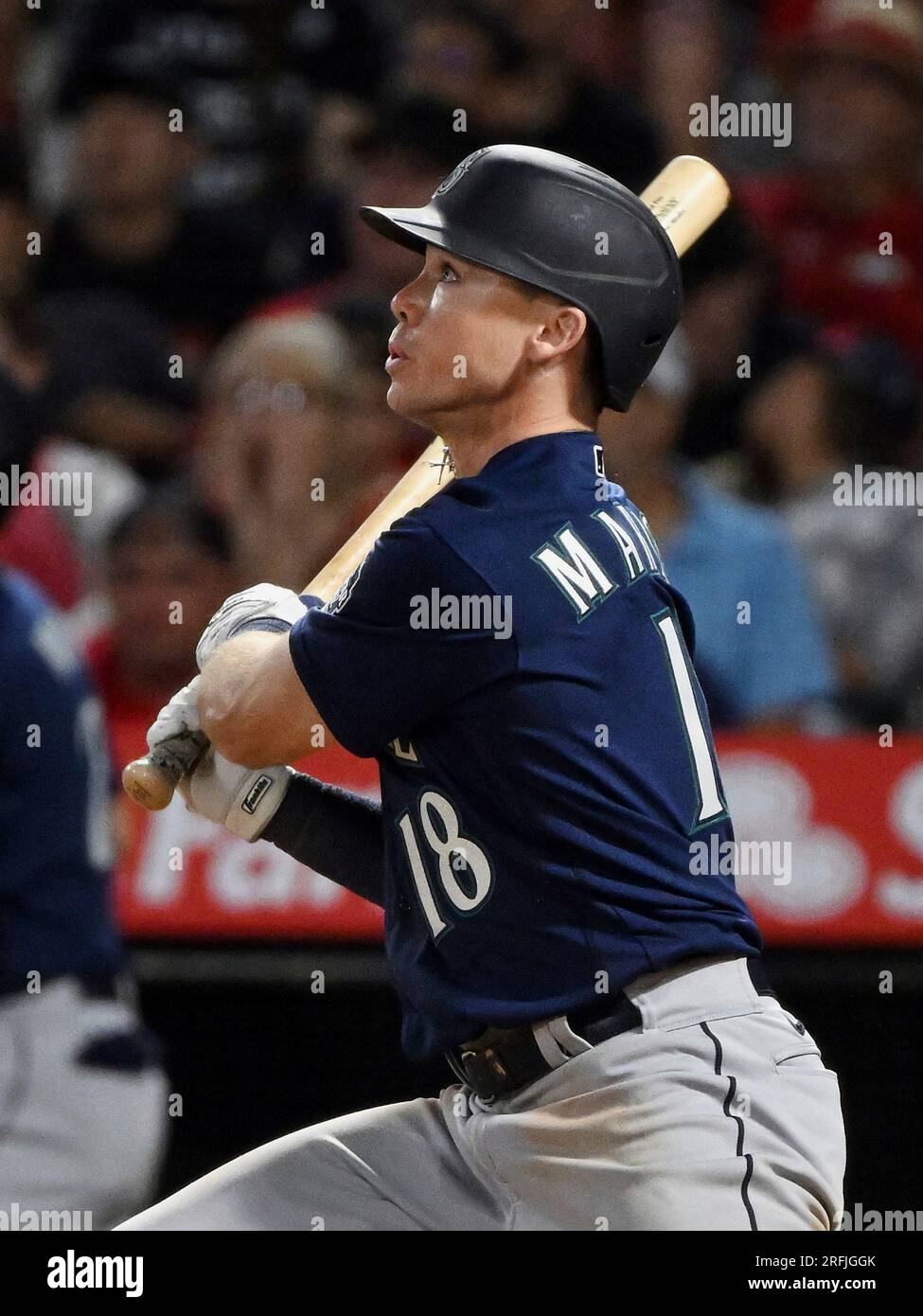 ANAHEIM, CA - AUGUST 03: Seattle Mariners left fielder Cade Marlowe (18 ...