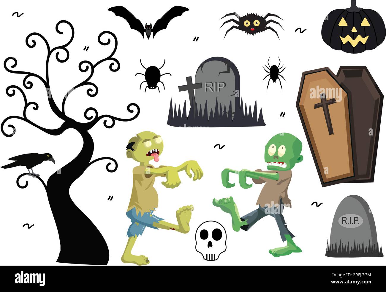 Set Halloween Elements Vector Illustration with Various Kinds of Things ...