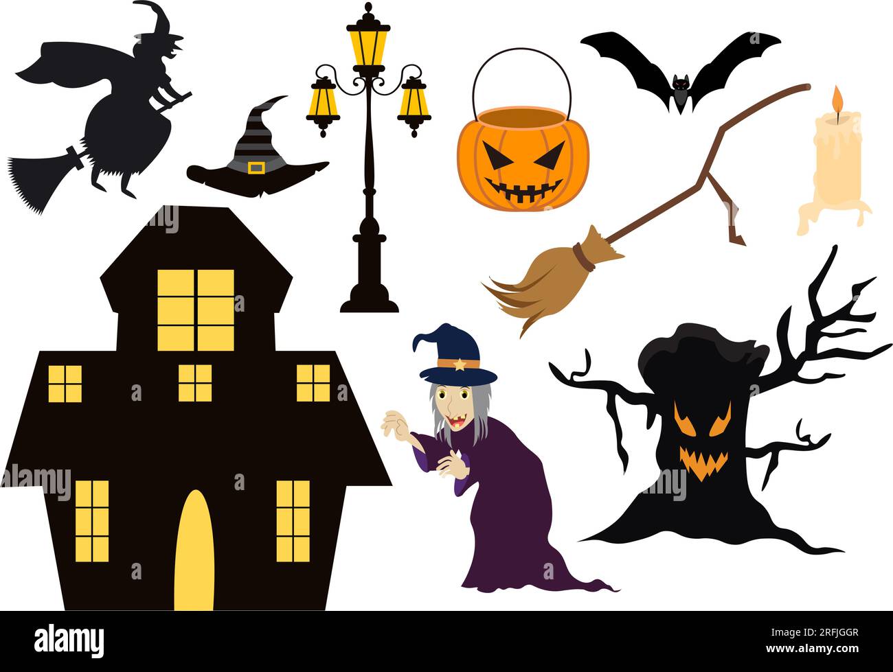 Set Halloween Elements Vector Illustration with Various Kinds of Things like Ghosts, Pumpkins ...