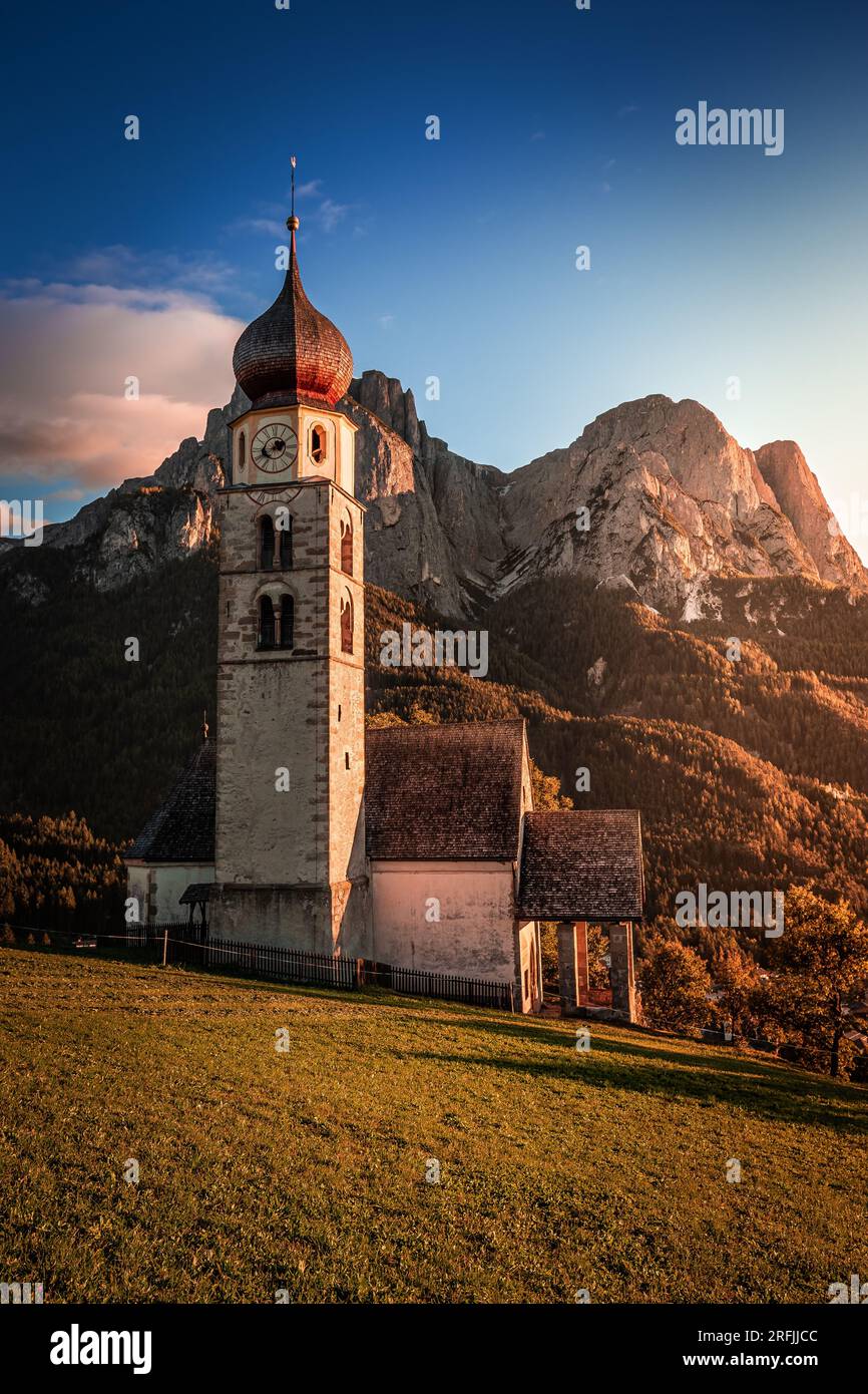Seis am Schlern, Italy - St. Valentin Church and famous Mount Sciliar ...