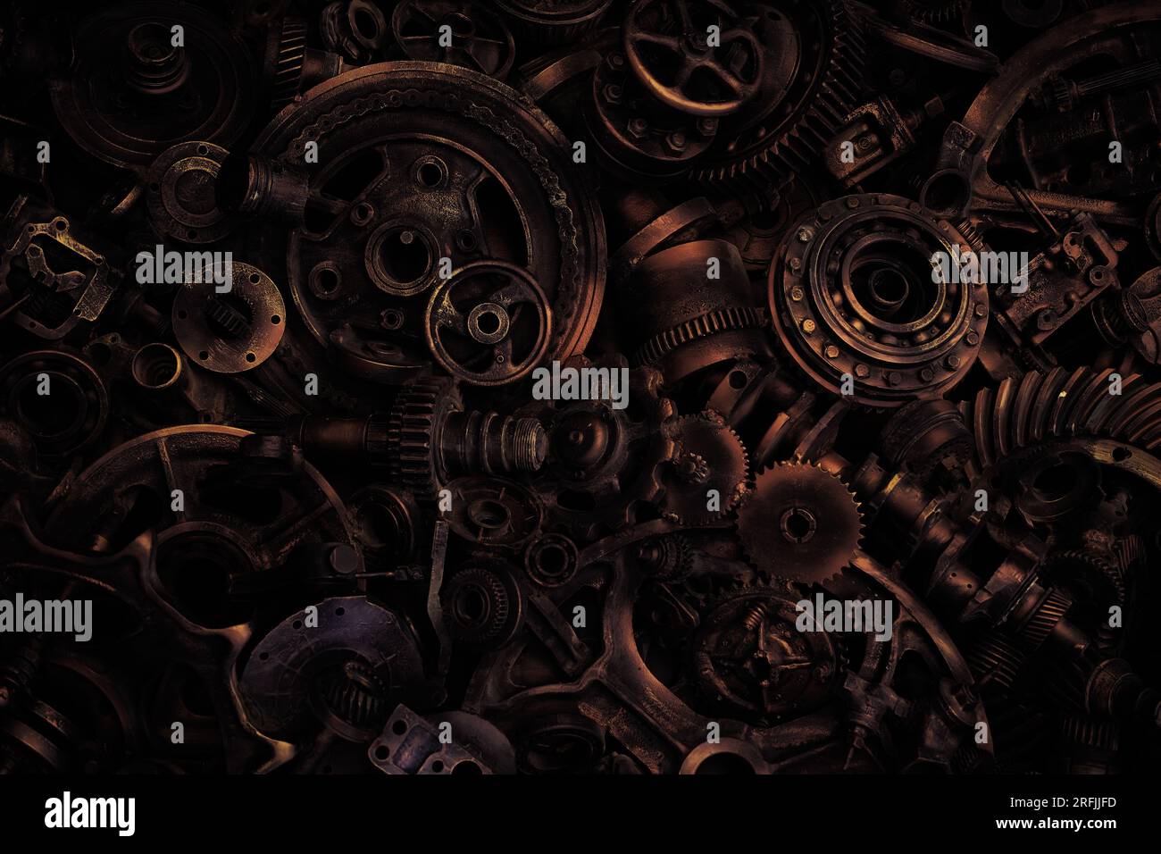 steampunk scrap metal for recycling background. a lot of different ...