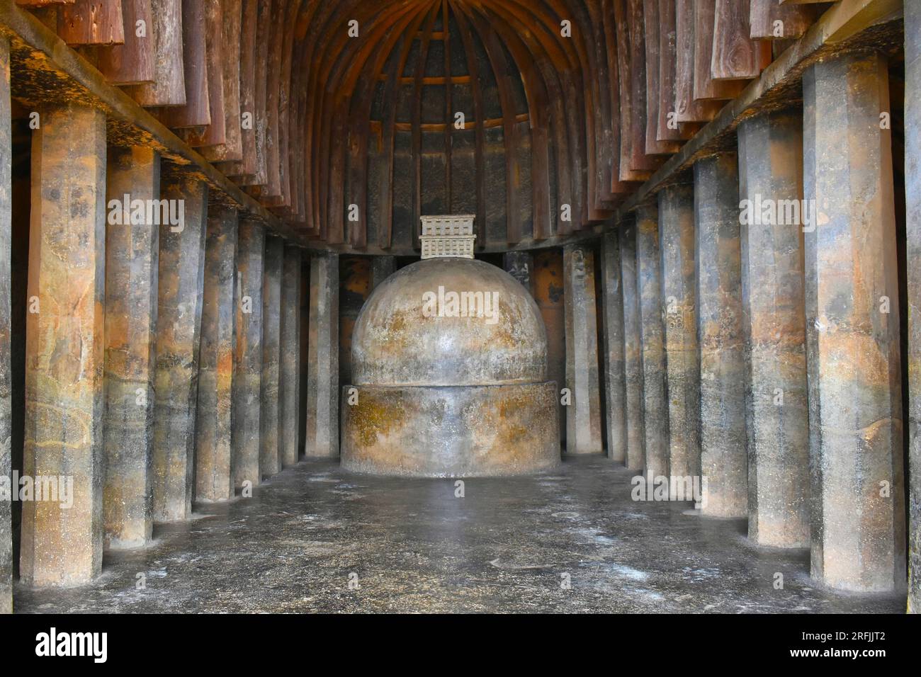 Interior Horizontal view of Main Chaityagriha, Cave 12, with Stupa ...