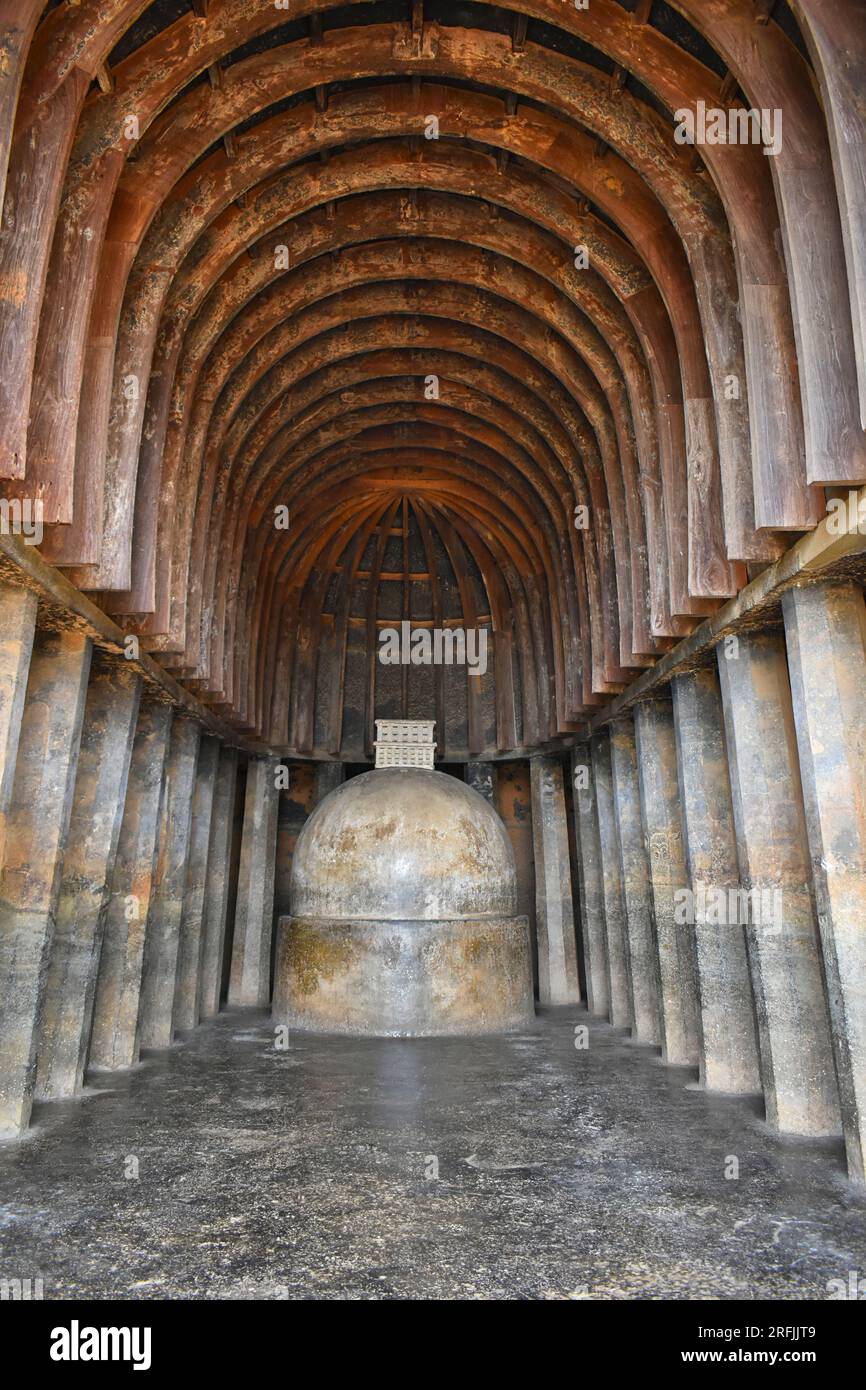 Interior Vertical view of Main Chaityagriha, Cave 12, with Stupa, Bhaja ...