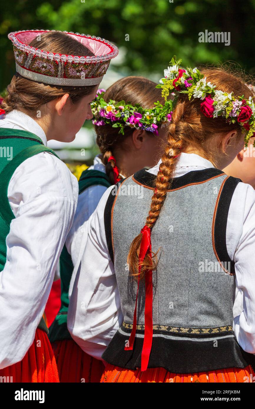 Women in traditional Latvian dress, Riga, Latvia, Europe Stock Photo ...