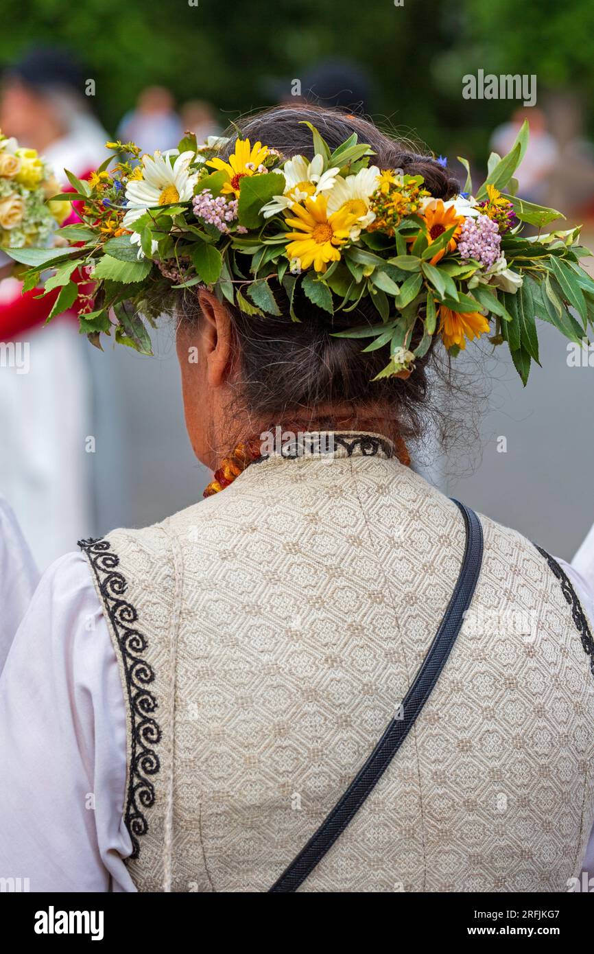 Woman in traditional Latvian dress, Riga, Latvia, Europe Stock Photo ...