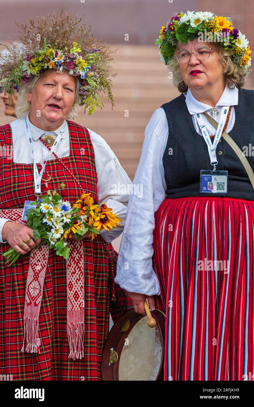 Women in traditional Latvian dress, Riga, Latvia, Europe Stock Photo ...