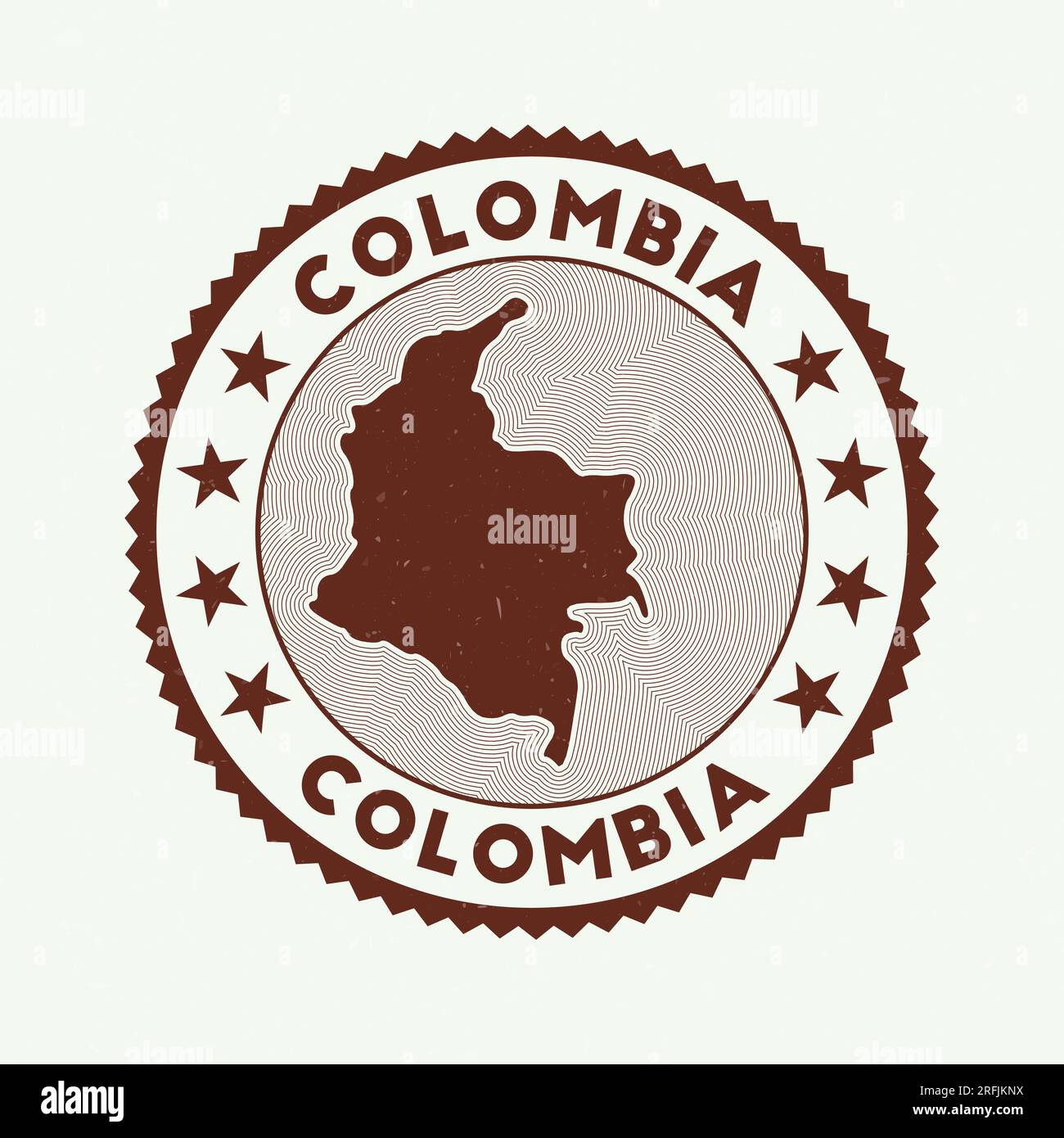 Colombia emblem. Country round stamp with shape of Colombia, isolines ...