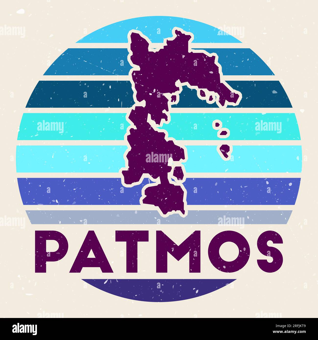 Patmos logo. Sign with the map of island and colored stripes, vector ...