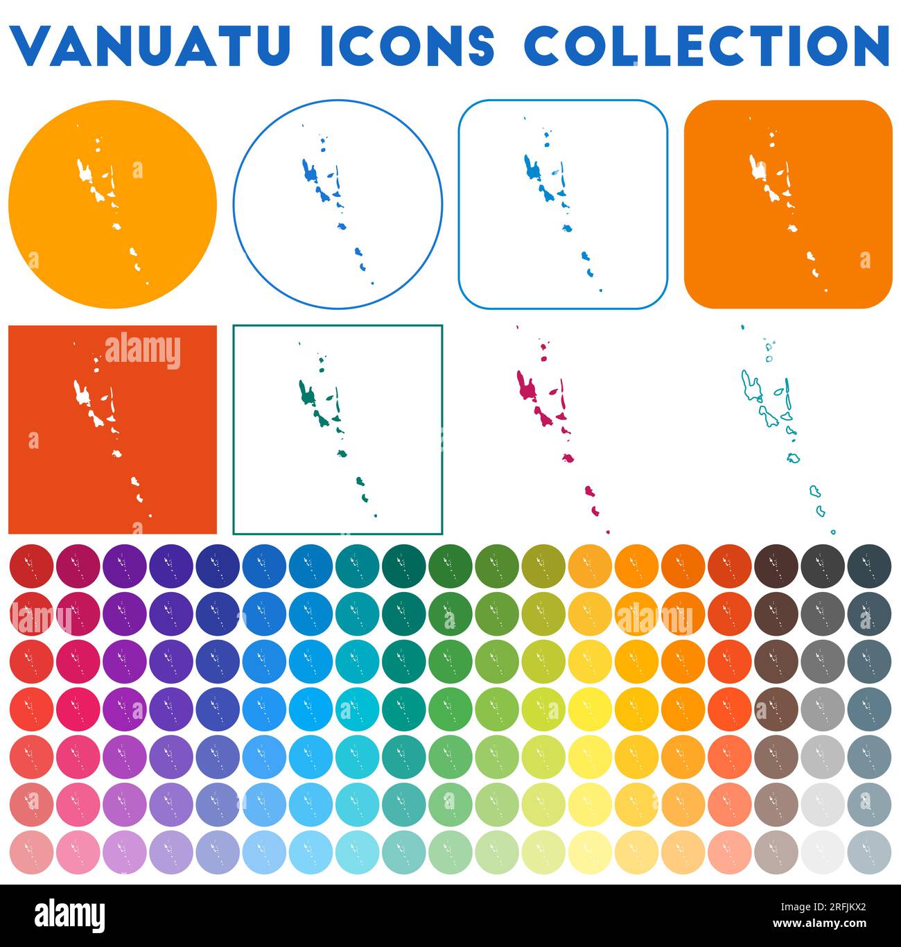 Vanuatu icons collection. Bright colourful trendy map icons. Modern ...