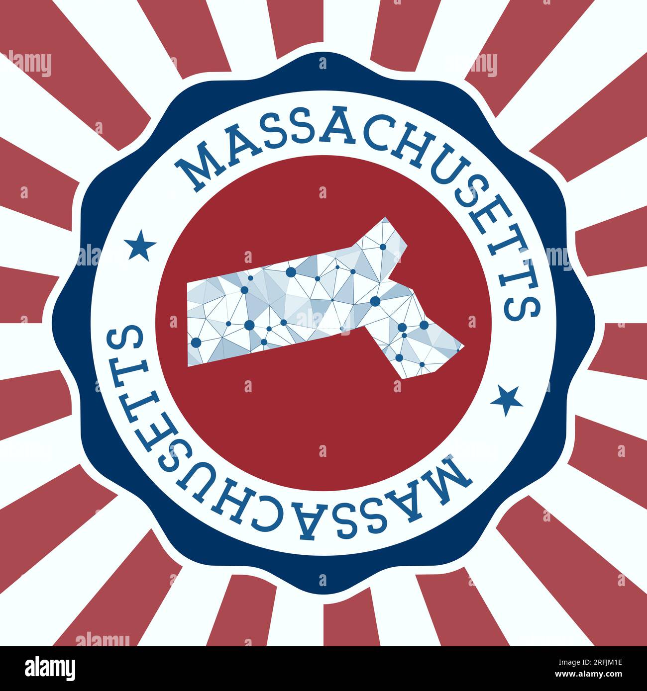 Massachusetts Badge. Round logo of US state with triangular mesh map ...