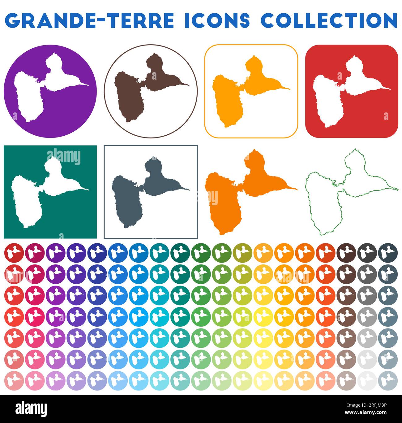 Grande-Terre icons collection. Bright colorful trendy map icons. Modern ...