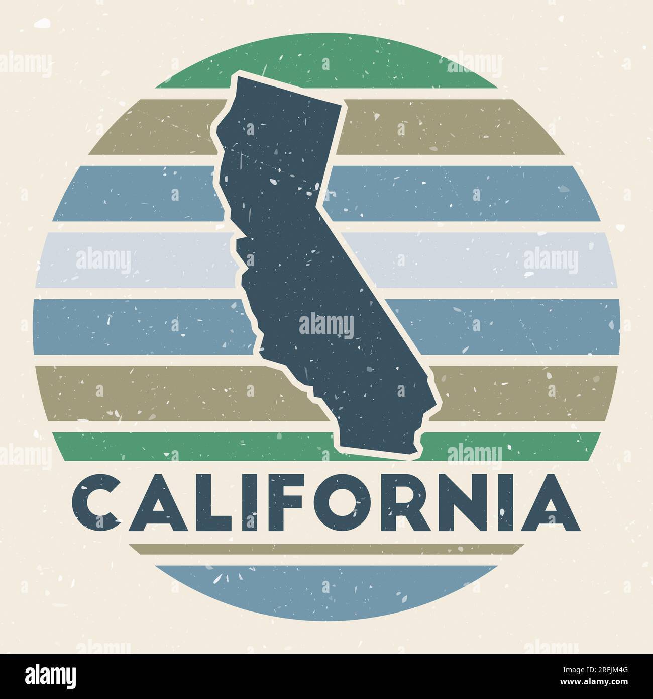 California logo. Sign with the map of US state and colored stripes ...