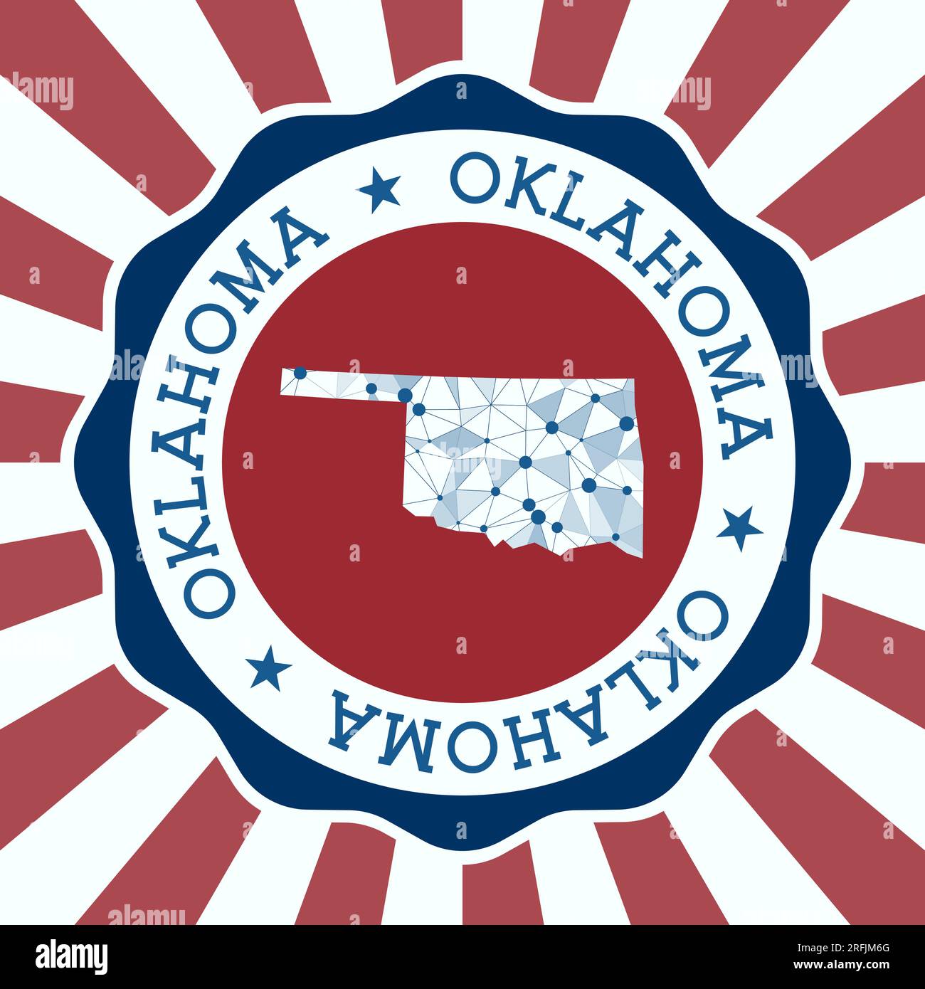 Oklahoma Badge. Round logo of us state with triangular mesh map and ...