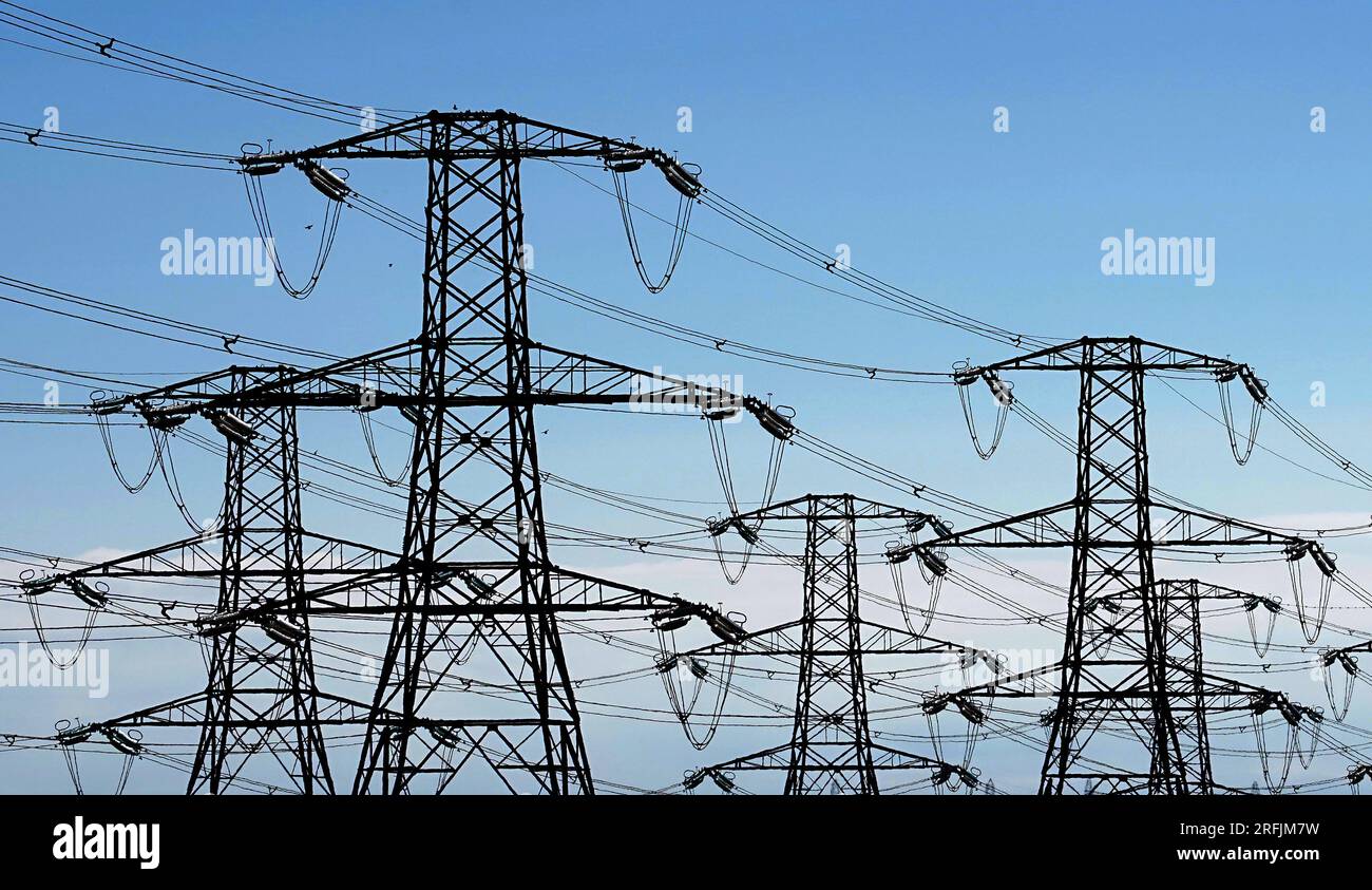 File photo dated 26/08/2022 of electricity pylons run across Romney ...