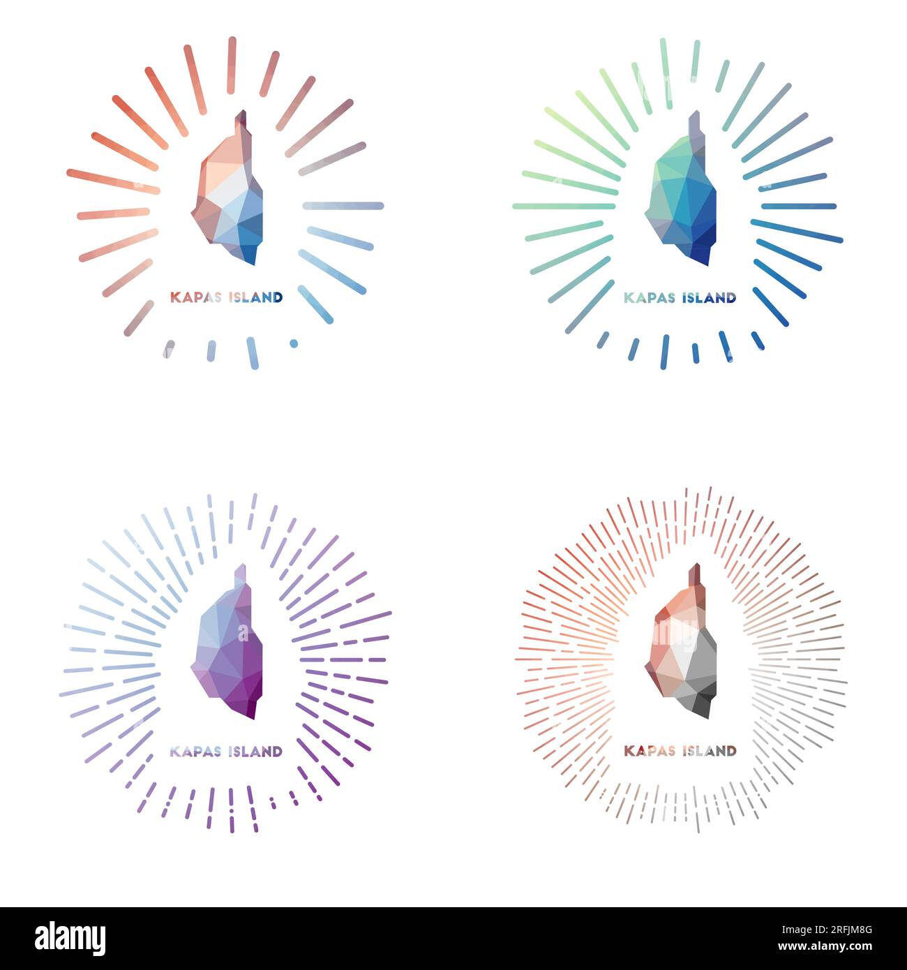 Kapas Island low poly sunburst set. Logo of island in geometric ...