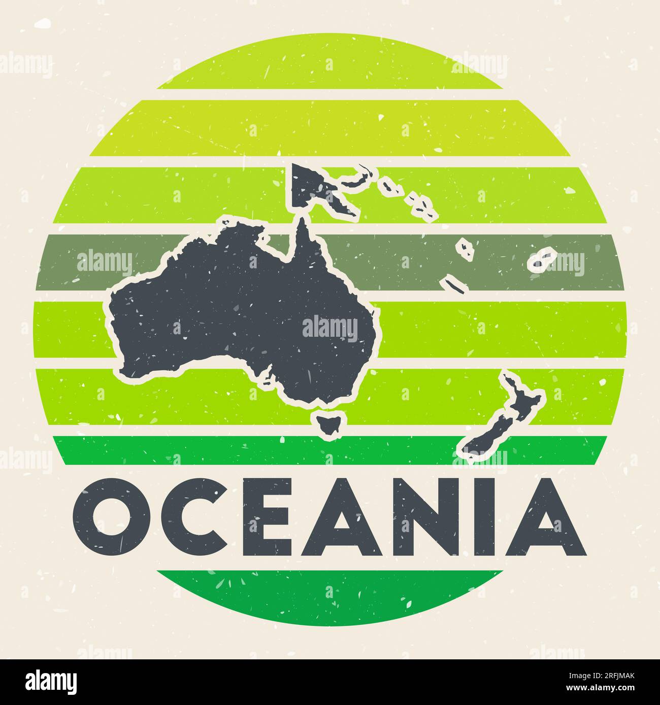 Oceania logo. Sign with the map of continent and colored stripes ...