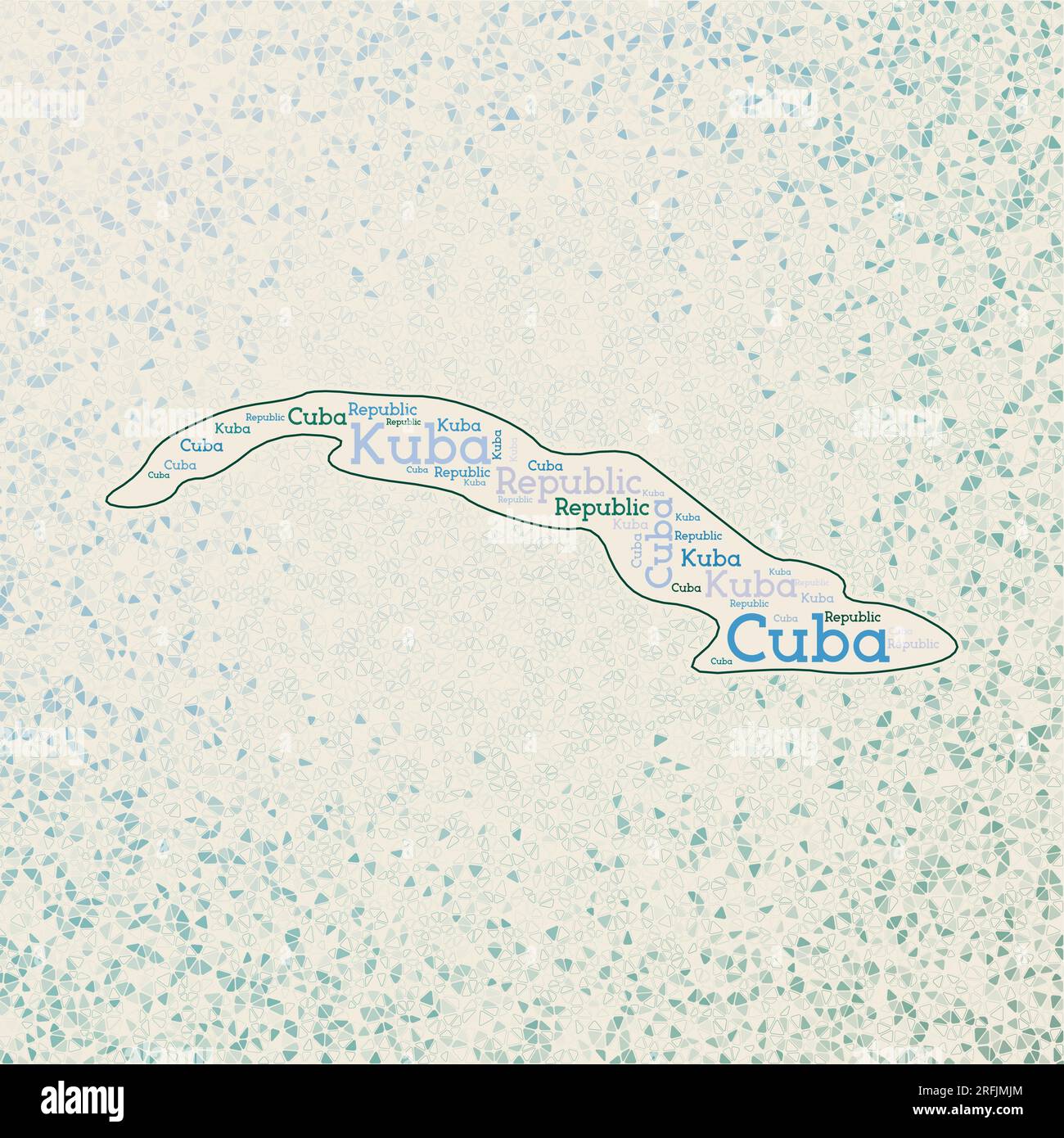 Cuba shape with country names word cloud in multiple languages. Cuba ...