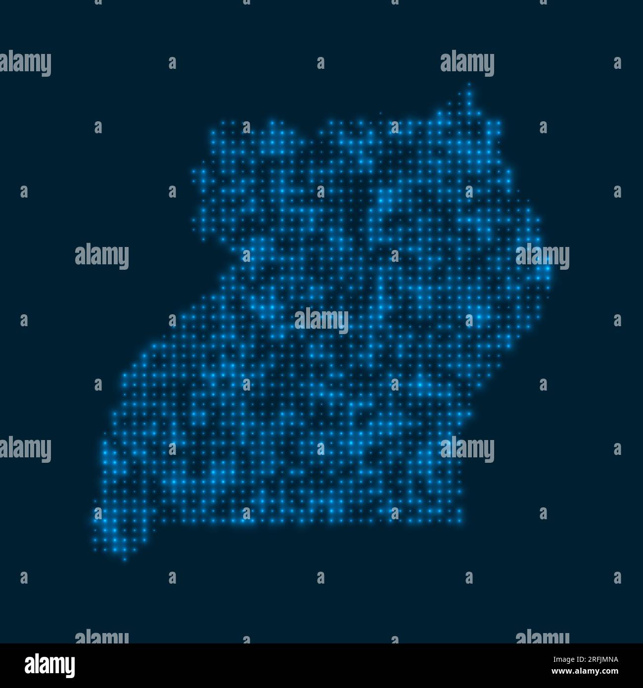 Uganda dotted glowing map. Shape of the country with blue bright bulbs ...