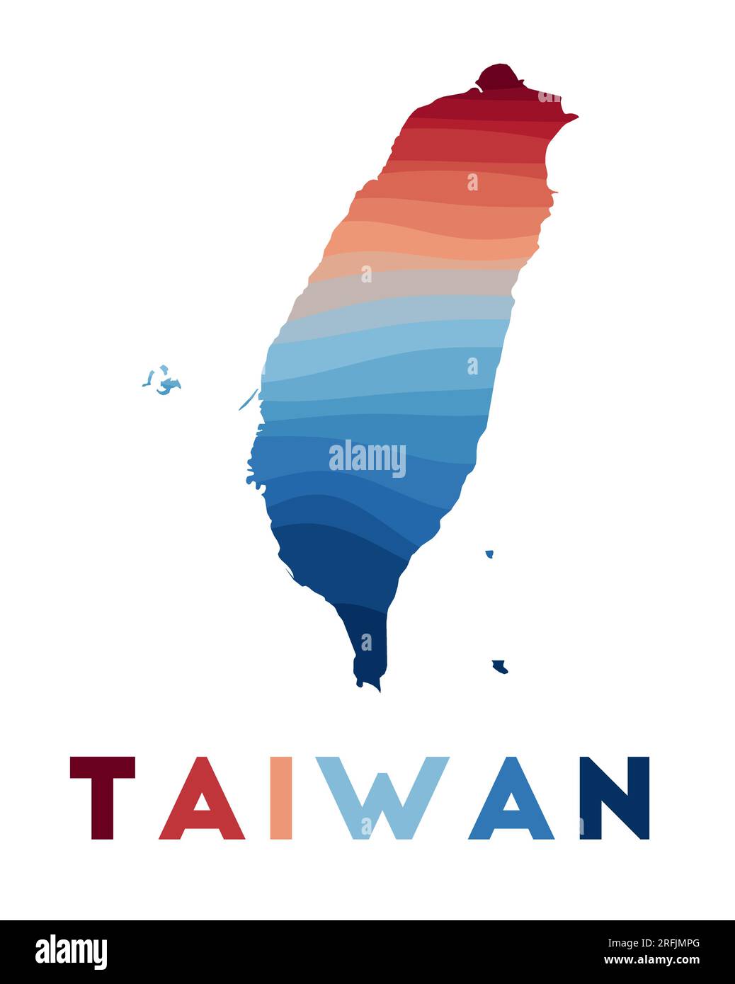 Taiwan map. Map of the country with beautiful geometric waves in red ...