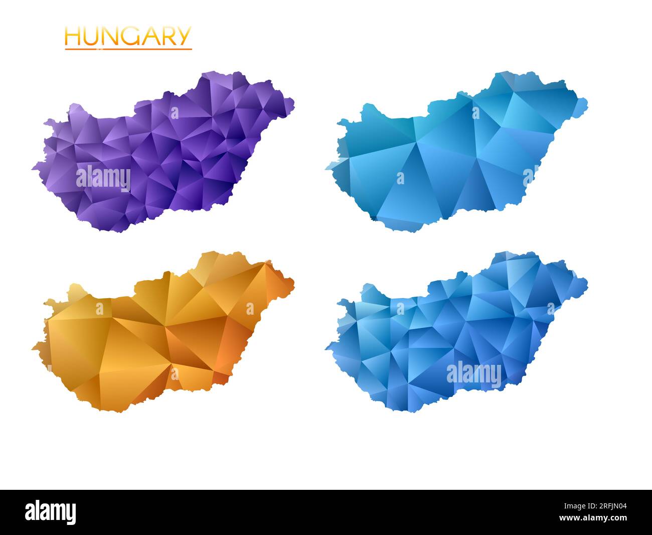 Set of vector polygonal maps of Hungary. Bright gradient map of country ...