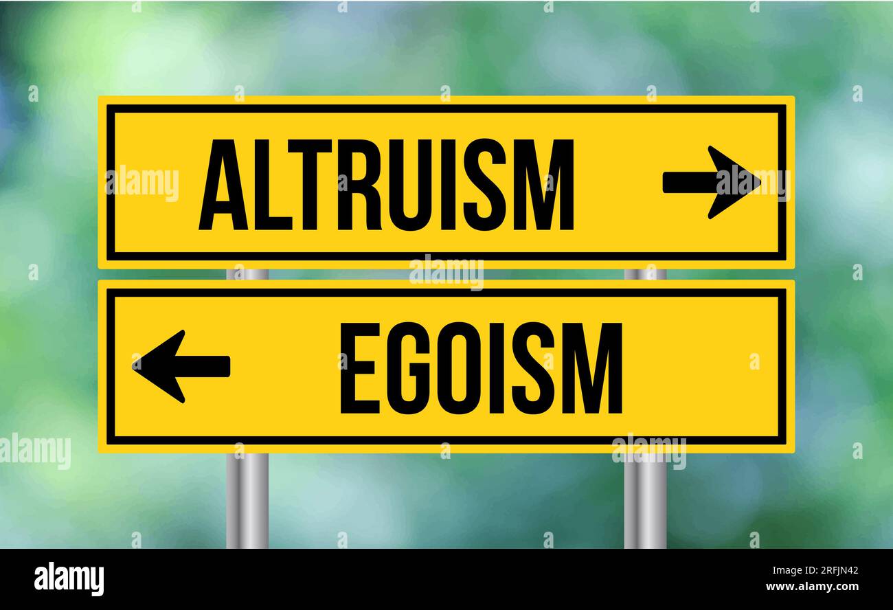 Altruism or egoism road sign on blur background Stock Photo - Alamy