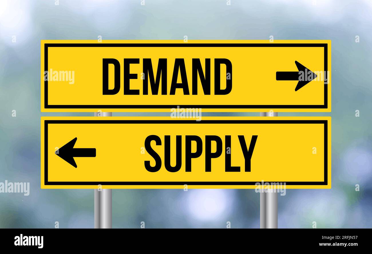 Demand or supply road sign on blur background Stock Photo - Alamy