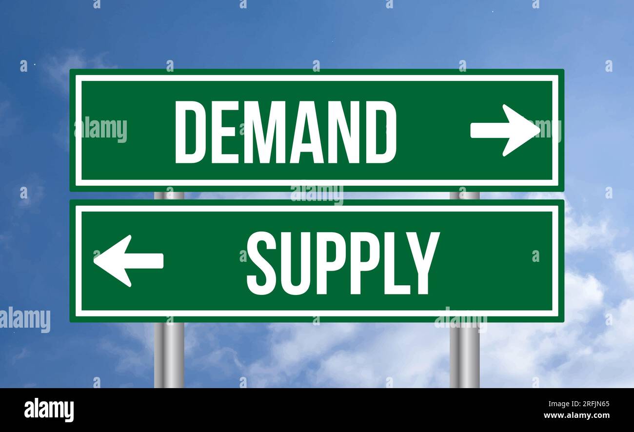 Demand or supply road sign on sky background Stock Photo - Alamy