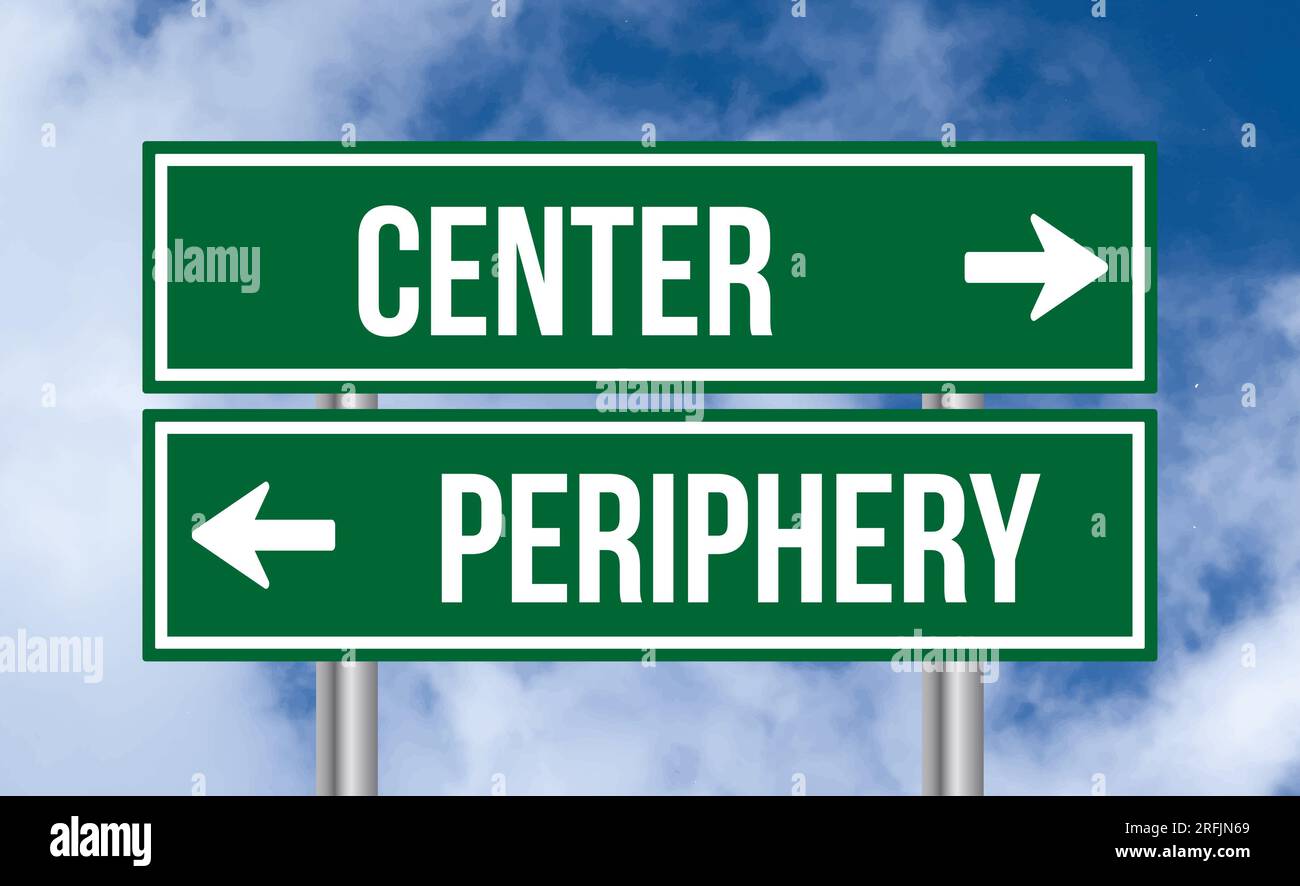 Center or periphery road sign on sky background Stock Photo - Alamy