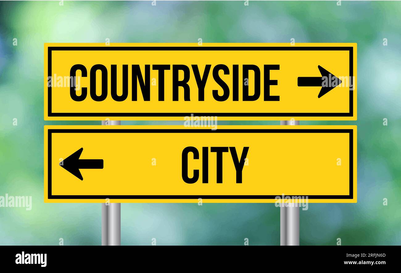 Countryside or city road sign on blur background Stock Photo - Alamy