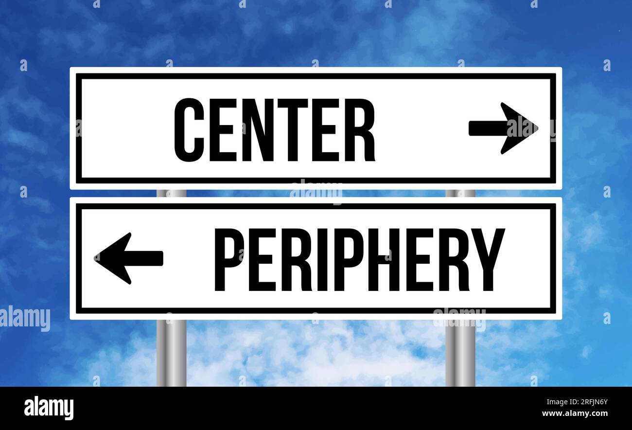 Center or periphery road sign on sky background Stock Photo - Alamy