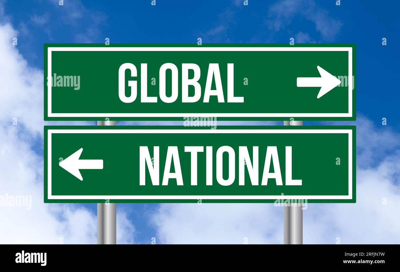 Global or national road sign on sky background Stock Photo - Alamy