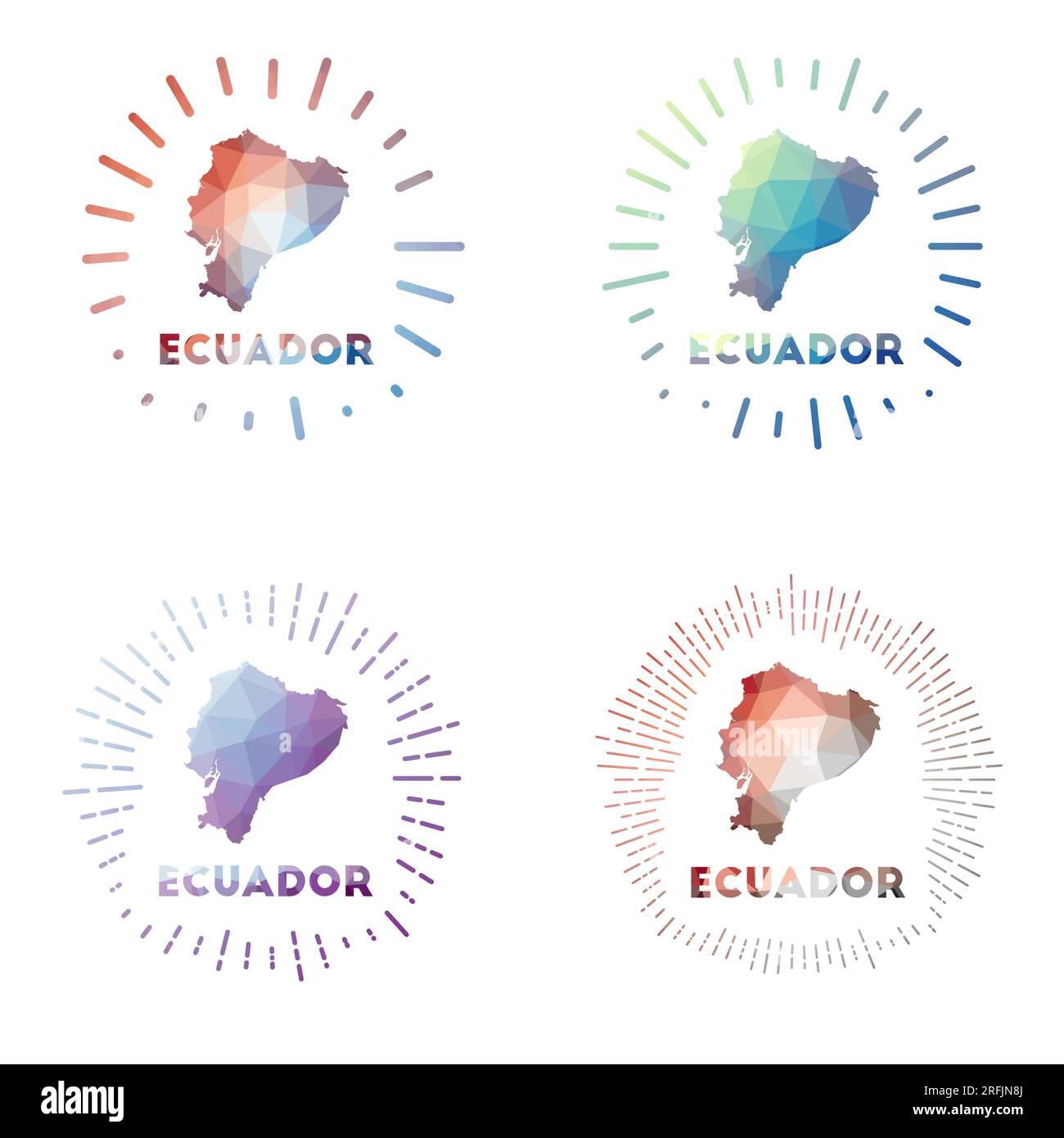 Ecuador low poly sunburst set. Logo of country in geometric polygonal ...