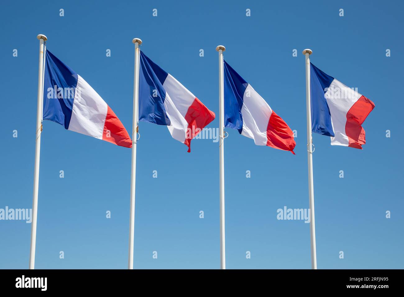 france four flags line french wave over a blue sky waving on mat Stock ...