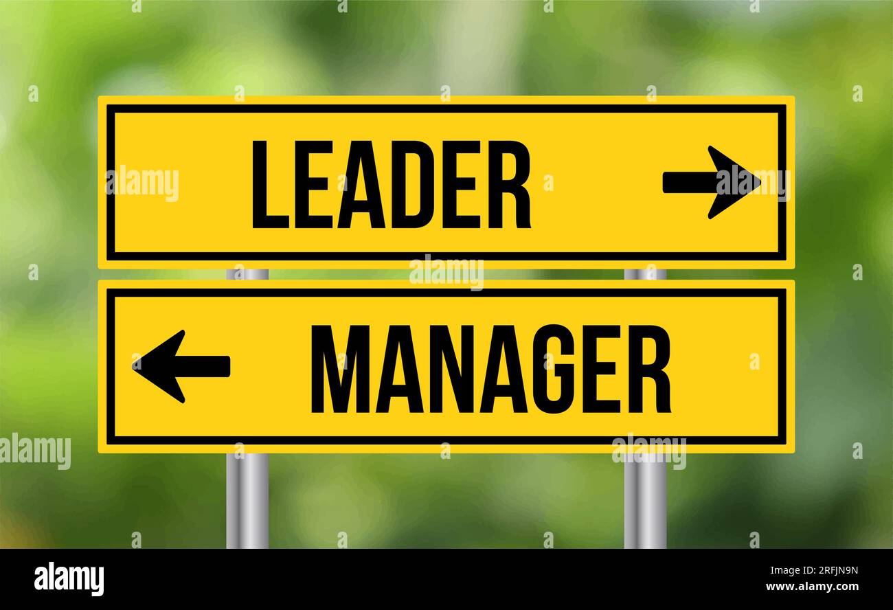 Leader or manager road sign on blur background Stock Photo - Alamy
