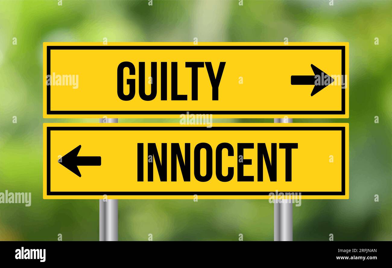 Guilty or innocent road sign on blur background Stock Photo - Alamy