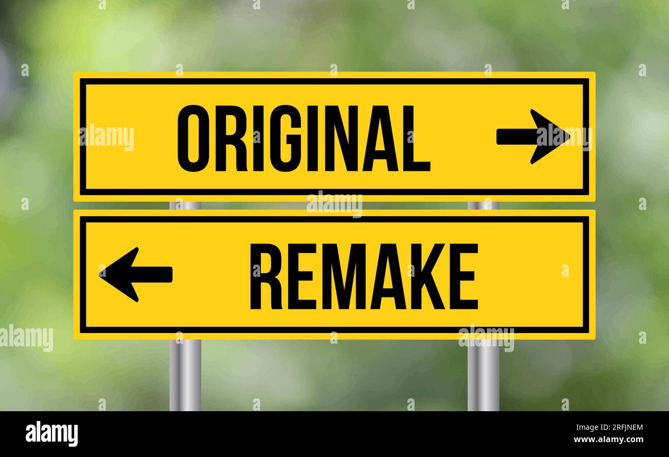Original or remake road sign on blur background Stock Photo - Alamy