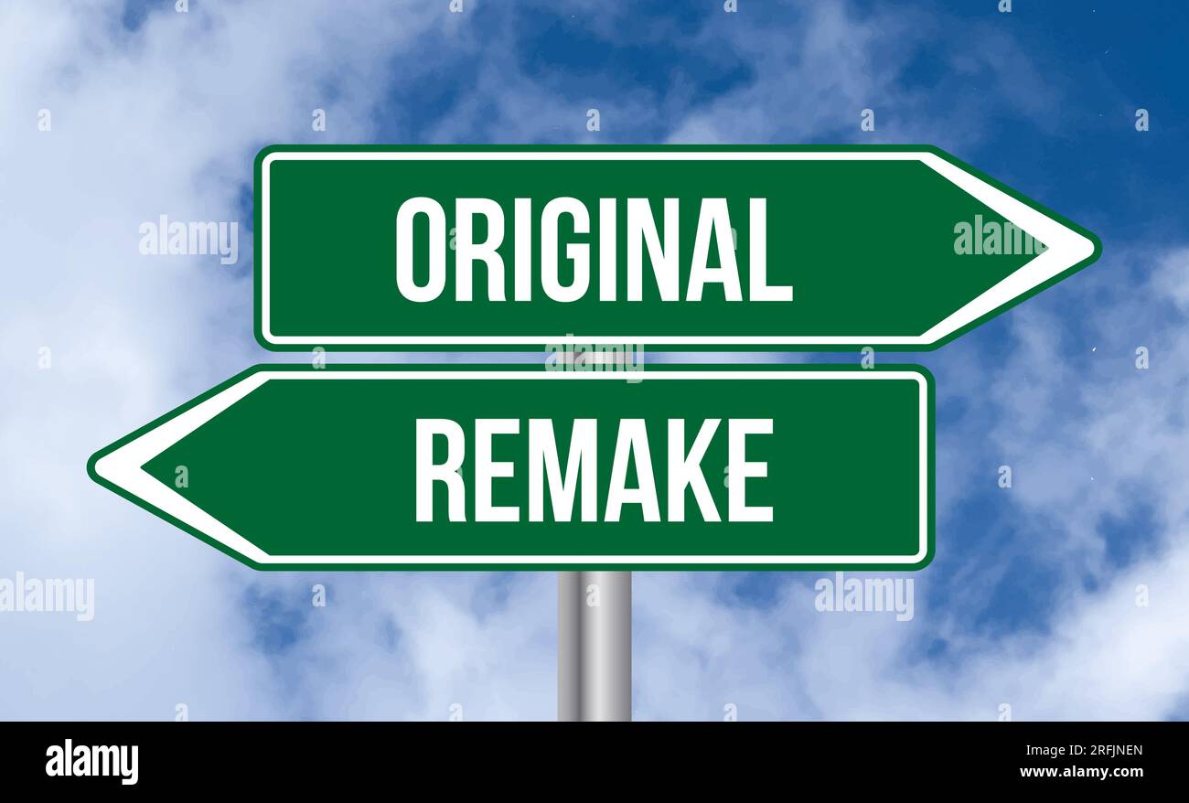 Original or remake road sign on sky background Stock Photo - Alamy