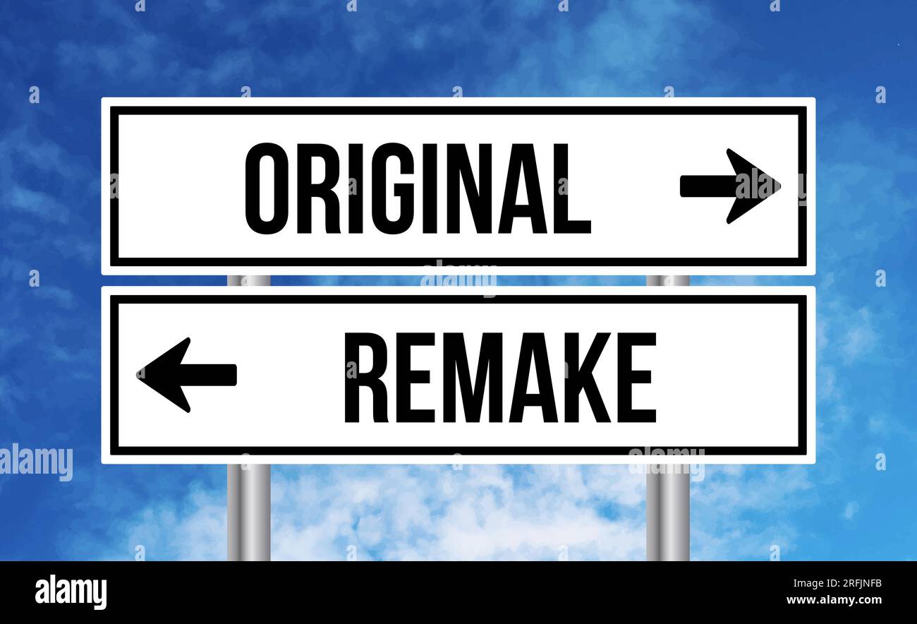 Original or remake road sign on sky background Stock Photo - Alamy