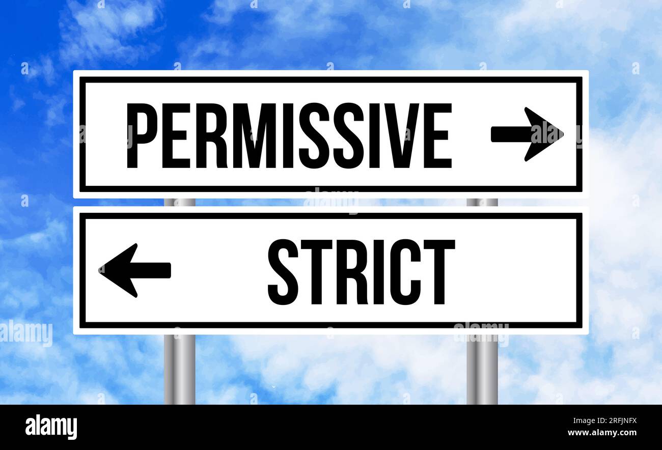 Permissive or strict road sign on blue sky background Stock Photo - Alamy