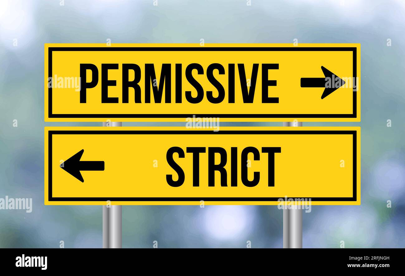 Permissive or strict road sign on blur background Stock Photo - Alamy