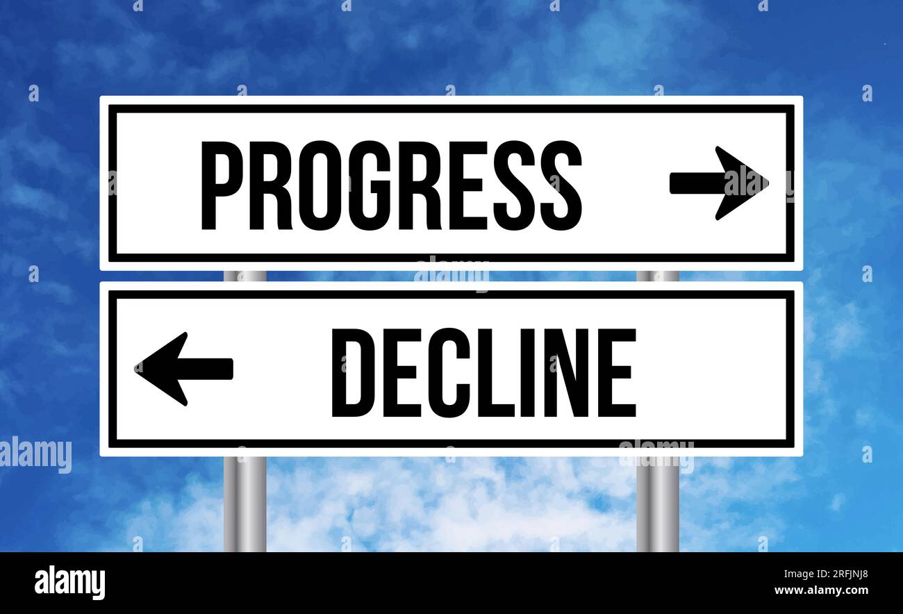 Progress or decline road sign on cloudy sky background Stock Photo - Alamy