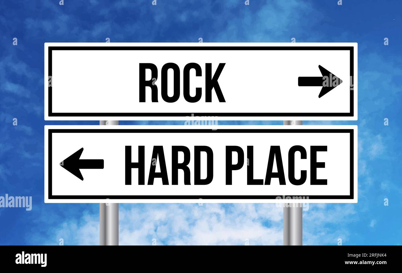 Rock or hard place road sign on sky background Stock Photo - Alamy